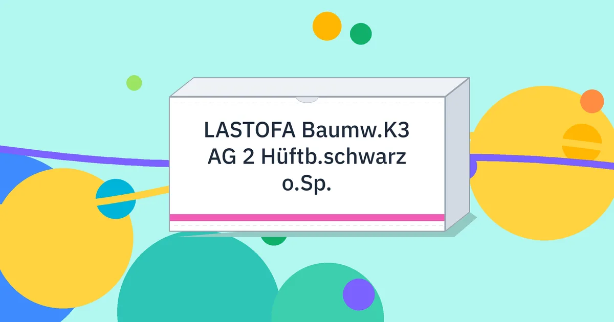 Symbolbild: Packung mit der Aufschrift LASTOFA Baumw.K3 AG 2 Hüftb.schwarz o.Sp. (PZN 01957065) – Verfügbarkeit und Bezug in Apotheken in Frankfurt am Main