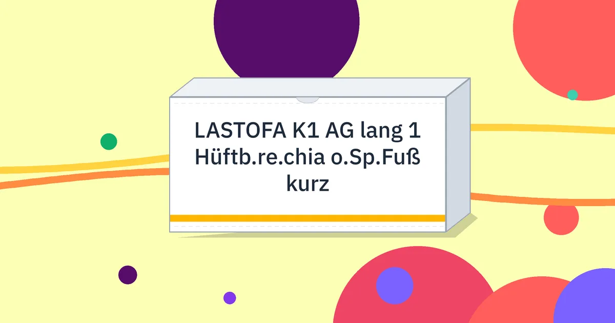 Symbolbild: Packung mit der Aufschrift LASTOFA K1 AG lang 1 Hüftb.re.chia o.Sp.Fuß kurz (PZN 13797193) – Verfügbarkeit und Bezug in Apotheken in Frankfurt am Main