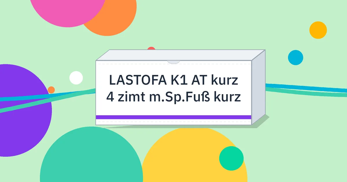 Symbolbild: Packung mit der Aufschrift LASTOFA K1 AT kurz 4 zimt m.Sp.Fuß kurz (PZN 13796182) – Verfügbarkeit und Bezug in Apotheken in Frankfurt am Main