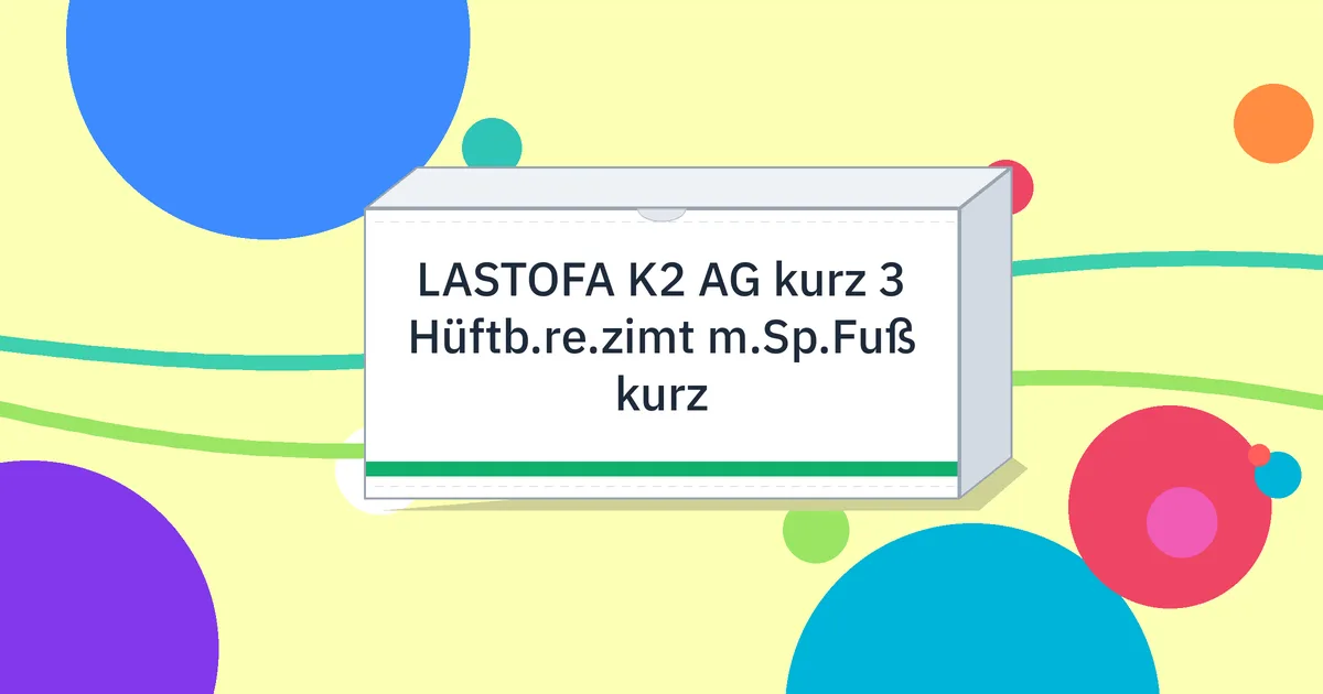 Symbolbild: Packung mit der Aufschrift LASTOFA K2 AG kurz 3 Hüftb.re.zimt m.Sp.Fuß kurz (PZN 13811177) – Verfügbarkeit und Bezug in Apotheken in Frankfurt am Main