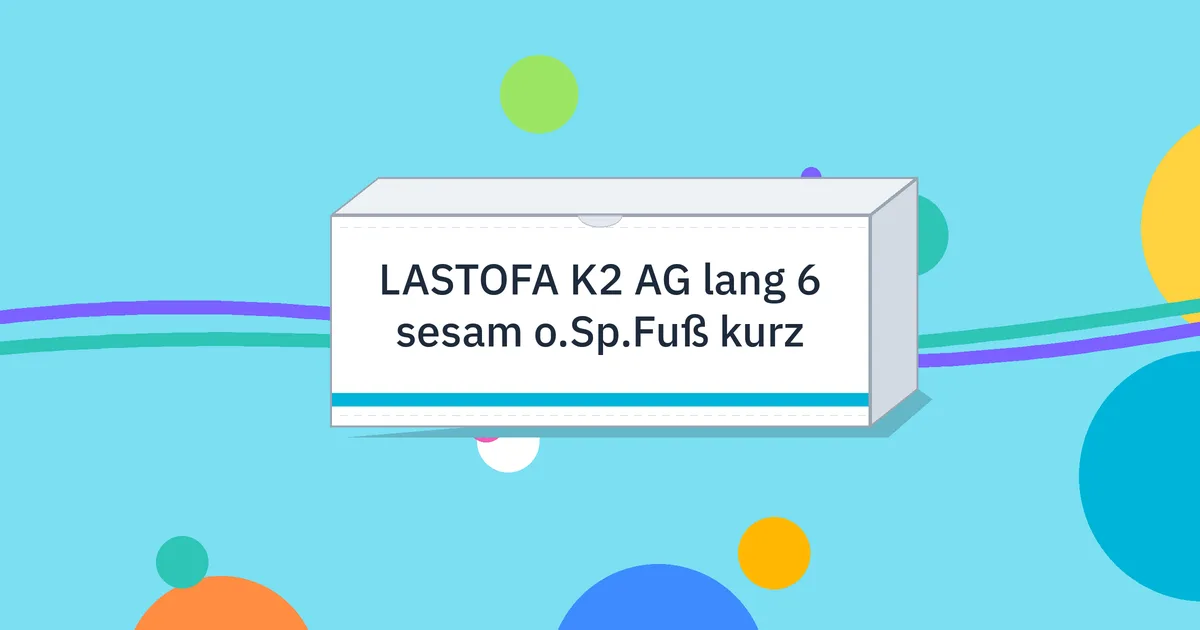 Symbolbild: Packung mit der Aufschrift LASTOFA K2 AG lang 6 sesam o.Sp.Fuß kurz (PZN 13807773) – Verfügbarkeit und Bezug in Apotheken in Frankfurt am Main