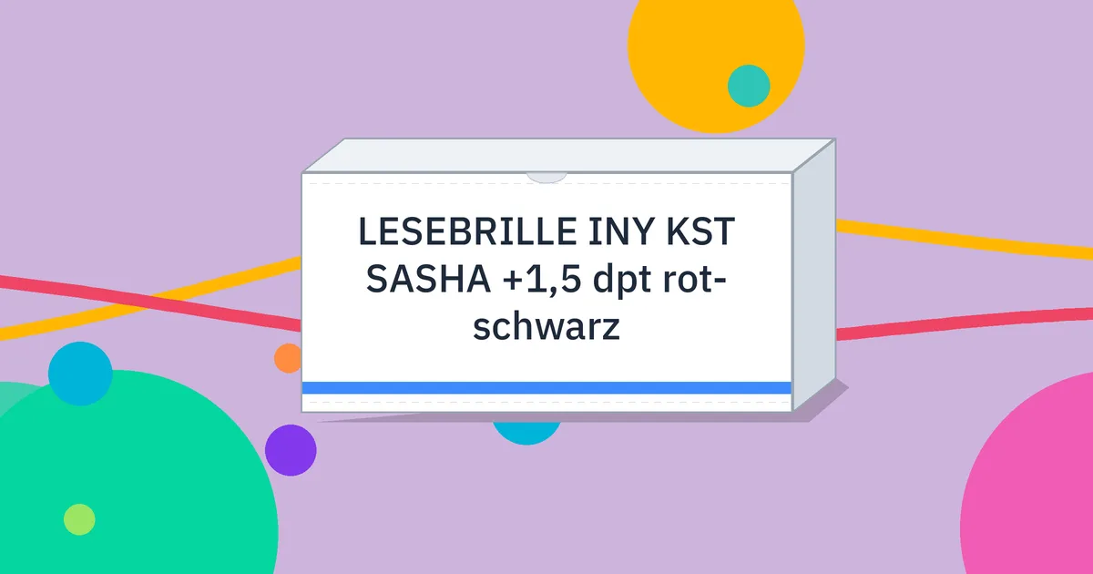 Symbolbild: Packung mit der Aufschrift LESEBRILLE INY KST SASHA +1,5 dpt rot-schwarz (PZN 19928644) – Verfügbarkeit und Bezug in Apotheken in Frankfurt am Main