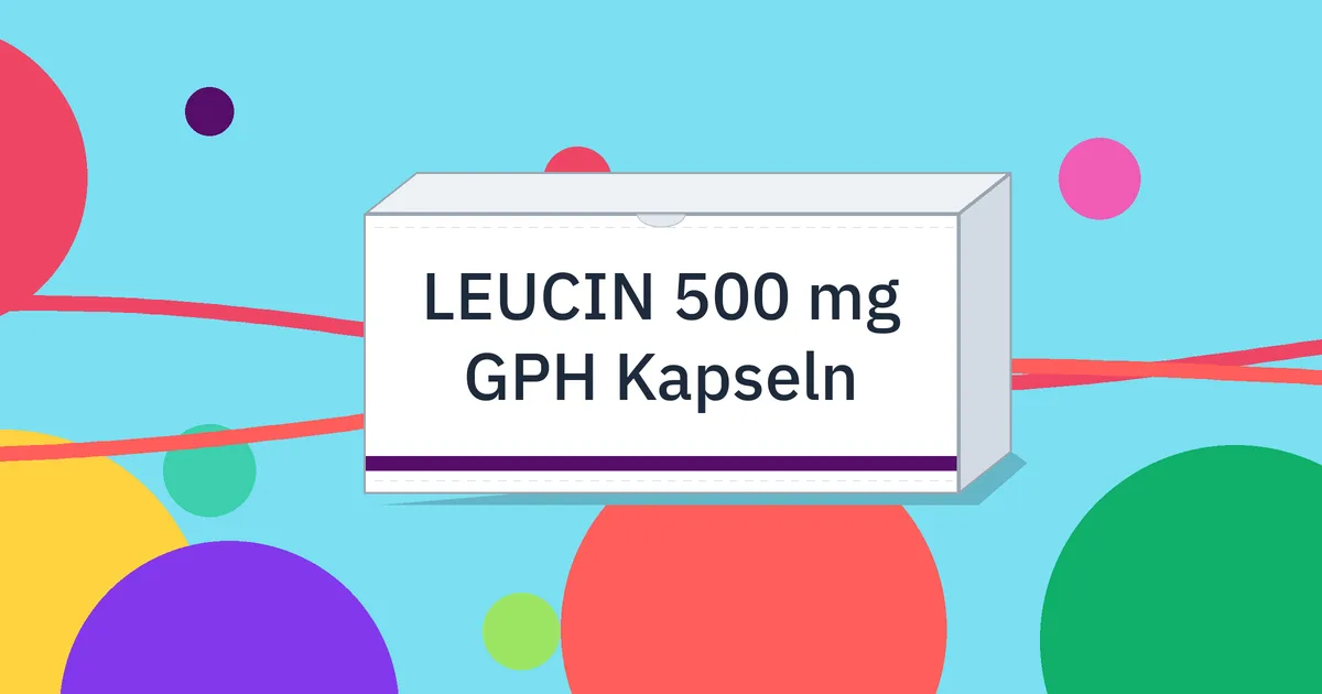 Symbolbild: Packung mit der Aufschrift LEUCIN 500 mg GPH Kapseln (PZN 00128295) – Verfügbarkeit und Bezug in Apotheken in Frankfurt am Main