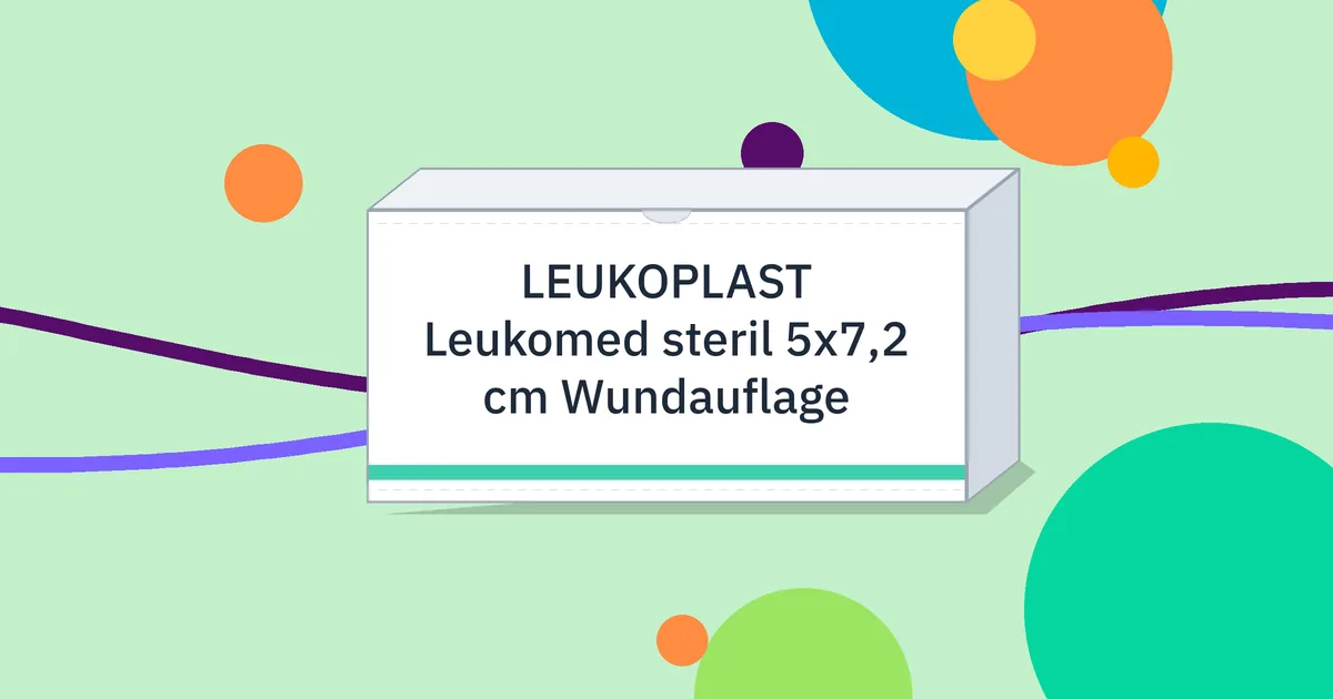 Symbolbild: Packung mit der Aufschrift LEUKOPLAST Leukomed steril 5x7,2 cm Wundauflage (PZN 14220030) – Verfügbarkeit und Bezug in Apotheken in Frankfurt am Main