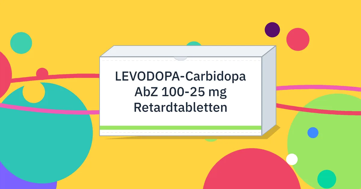 Symbolbild: Packung mit der Aufschrift LEVODOPA-Carbidopa AbZ 100-25 mg Retardtabletten (PZN 10395123) – Verfügbarkeit und Bezug in Apotheken in Frankfurt am Main