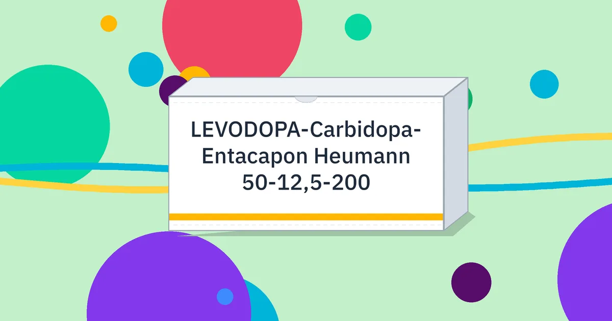 Symbolbild: Packung mit der Aufschrift LEVODOPA-Carbidopa-Entacapon Heumann 50-12,5-200 (PZN 17148787) – Verfügbarkeit und Bezug in Apotheken in Frankfurt am Main