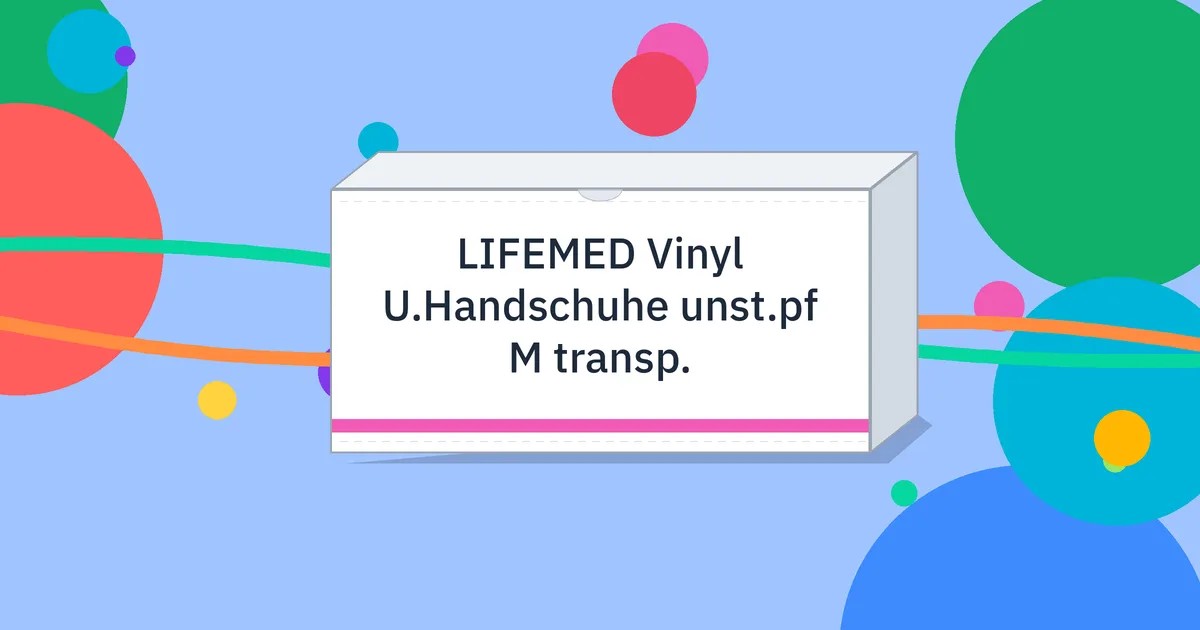 Symbolbild: Packung mit der Aufschrift LIFEMED Vinyl U.Handschuhe unst.pf M transp. (PZN 19357489) – Verfügbarkeit und Bezug in Apotheken in Frankfurt am Main