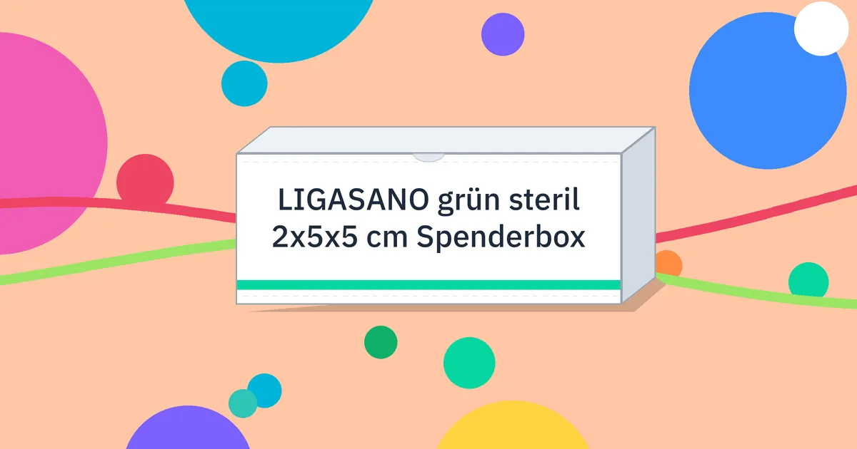 Symbolbild: Packung mit der Aufschrift LIGASANO grün steril 2x5x5 cm Spenderbox (PZN 20101944) – Verfügbarkeit und Bezug in Apotheken in Frankfurt am Main