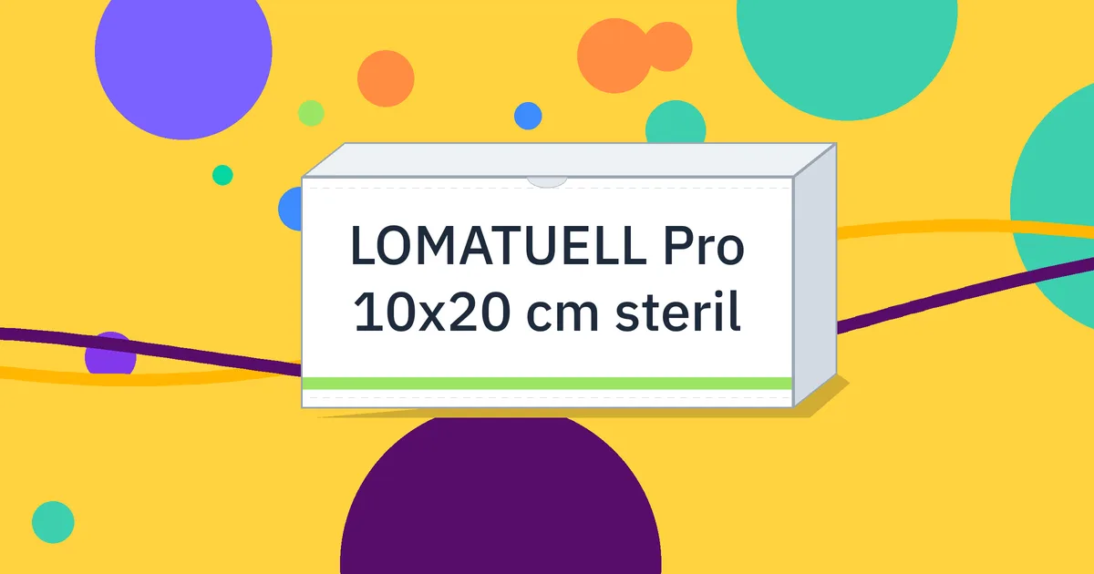 Symbolbild: Packung mit der Aufschrift LOMATUELL Pro 10x20 cm steril (PZN 17514766) – Verfügbarkeit und Bezug in Apotheken in Frankfurt am Main