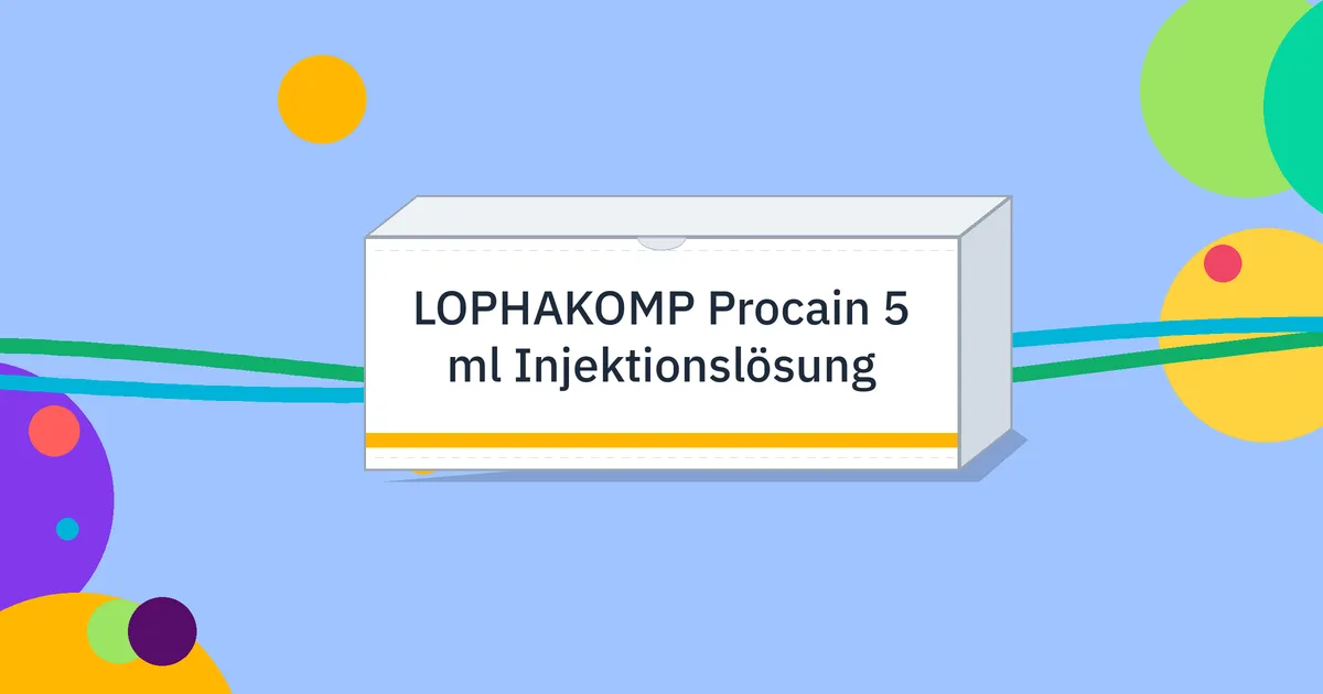 Symbolbild: Packung mit der Aufschrift LOPHAKOMP Procain 5 ml Injektionslösung (PZN 00157256) – Verfügbarkeit und Bezug in Apotheken in Frankfurt am Main