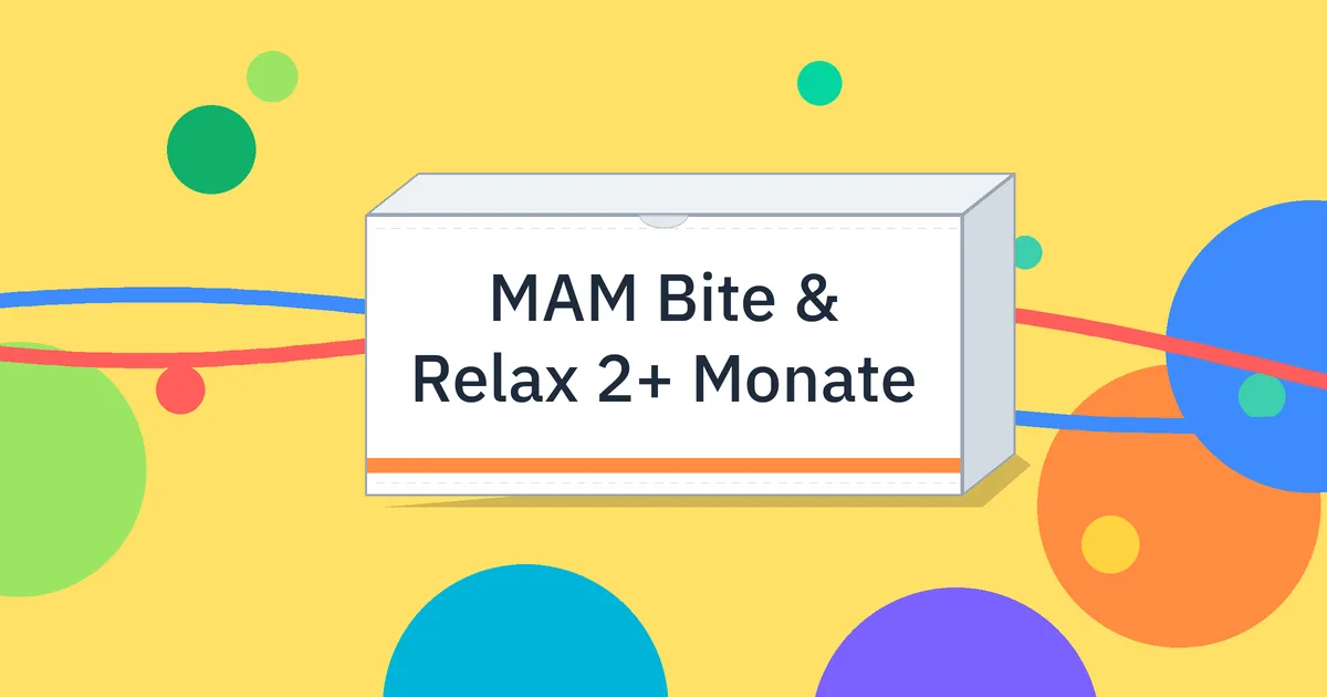 Symbolbild: Packung mit der Aufschrift MAM Bite & Relax 2+ Monate (PZN 09760095) – Verfügbarkeit und Bezug in Apotheken in Frankfurt am Main