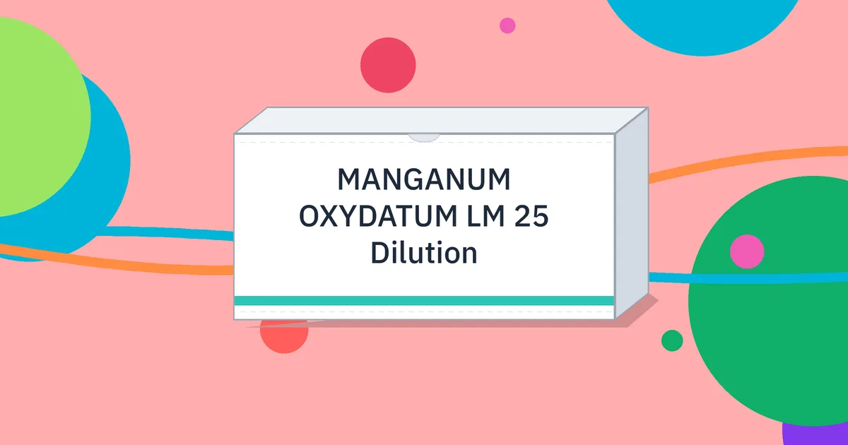 Symbolbild: Packung mit der Aufschrift MANGANUM OXYDATUM LM 25 Dilution (PZN 12944775) – Verfügbarkeit und Bezug in Apotheken in Frankfurt am Main