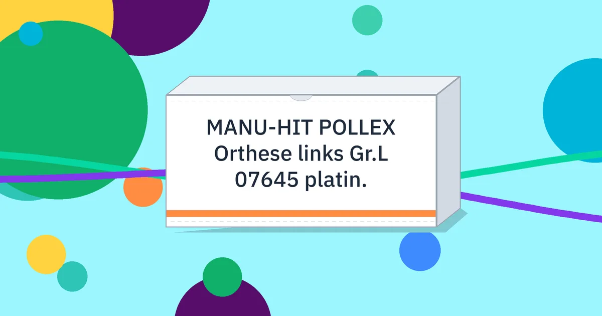 Symbolbild: Packung mit der Aufschrift MANU-HIT POLLEX Orthese links Gr.L 07645 platin. (PZN 03258294) – Verfügbarkeit und Bezug in Apotheken in Frankfurt am Main