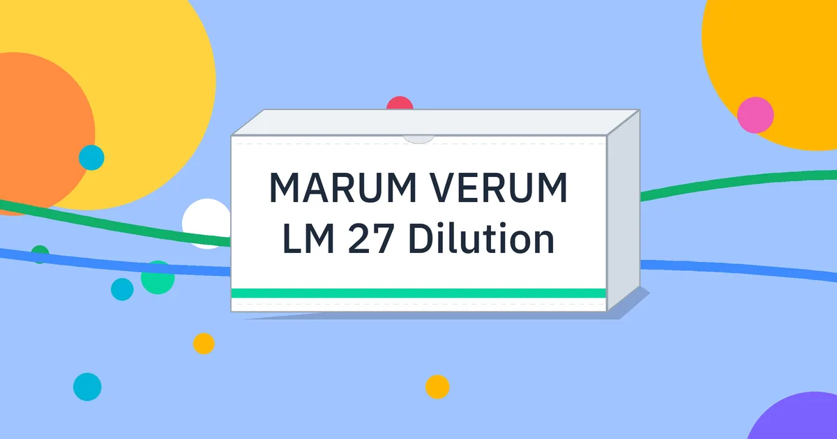 Symbolbild: Packung mit der Aufschrift MARUM VERUM LM 27 Dilution (PZN 12946685) – Verfügbarkeit und Bezug in Apotheken in Frankfurt am Main