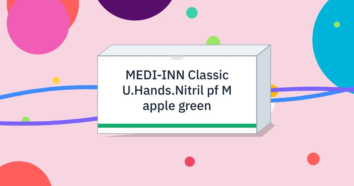 Symbolbild: Packung mit der Aufschrift MEDI-INN Classic U.Hands.Nitril pf M apple green (PZN 18445240) – Verfügbarkeit und Bezug in Apotheken in Frankfurt am Main