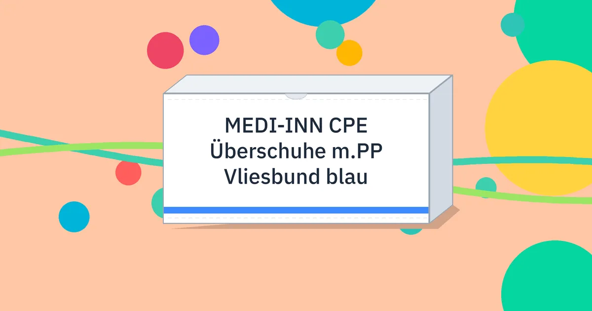 Symbolbild: Packung mit der Aufschrift MEDI-INN CPE Überschuhe m.PP Vliesbund blau (PZN 07110246) – Verfügbarkeit und Bezug in Apotheken in Frankfurt am Main