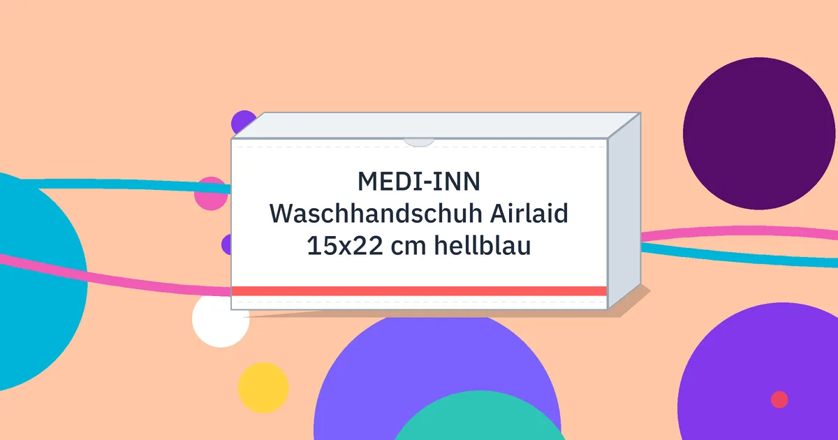 Symbolbild: Packung mit der Aufschrift MEDI-INN Waschhandschuh Airlaid 15x22 cm hellblau (PZN 08814877) – Verfügbarkeit und Bezug in Apotheken in Frankfurt am Main