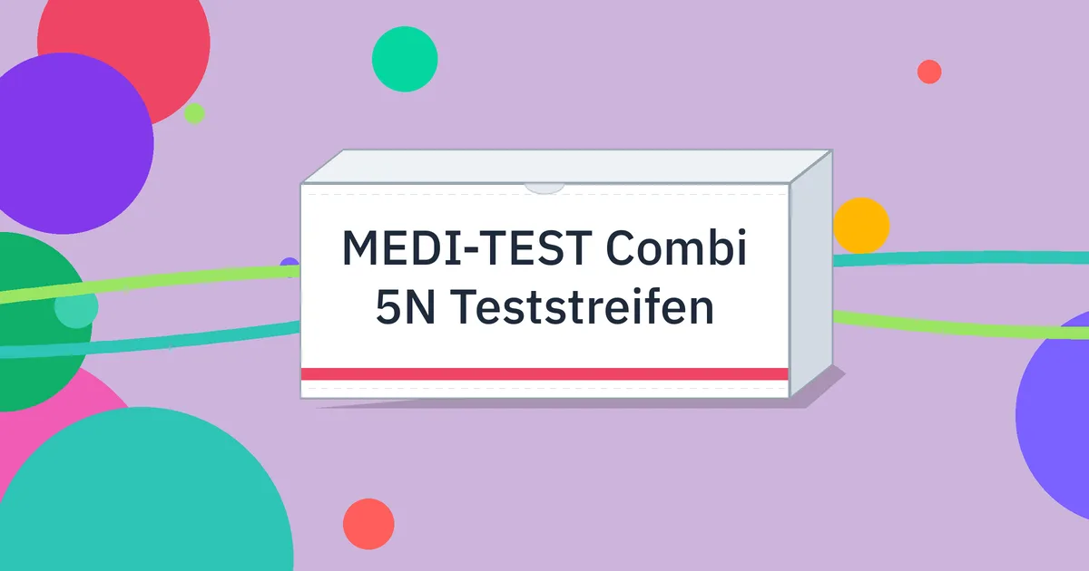 Symbolbild: Packung mit der Aufschrift MEDI-TEST Combi 5N Teststreifen (PZN 03798352) – Verfügbarkeit und Bezug in Apotheken in Frankfurt am Main