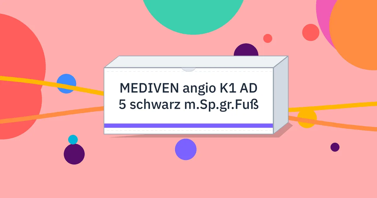 Symbolbild: Packung mit der Aufschrift MEDIVEN angio K1 AD 5 schwarz m.Sp.gr.Fuß (PZN 17210210) – Verfügbarkeit und Bezug in Apotheken in Frankfurt am Main