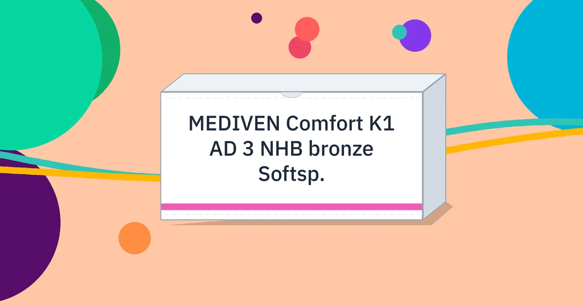 Symbolbild: Packung mit der Aufschrift MEDIVEN Comfort K1 AD 3 NHB bronze Softsp. (PZN 14560530) – Verfügbarkeit und Bezug in Apotheken in Frankfurt am Main
