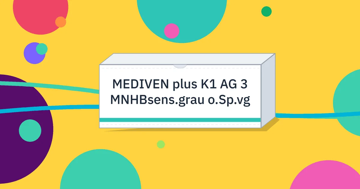 Symbolbild: Packung mit der Aufschrift MEDIVEN plus K1 AG 3 MNHBsens.grau o.Sp.vg (PZN 18940703) – Verfügbarkeit und Bezug in Apotheken in Frankfurt am Main