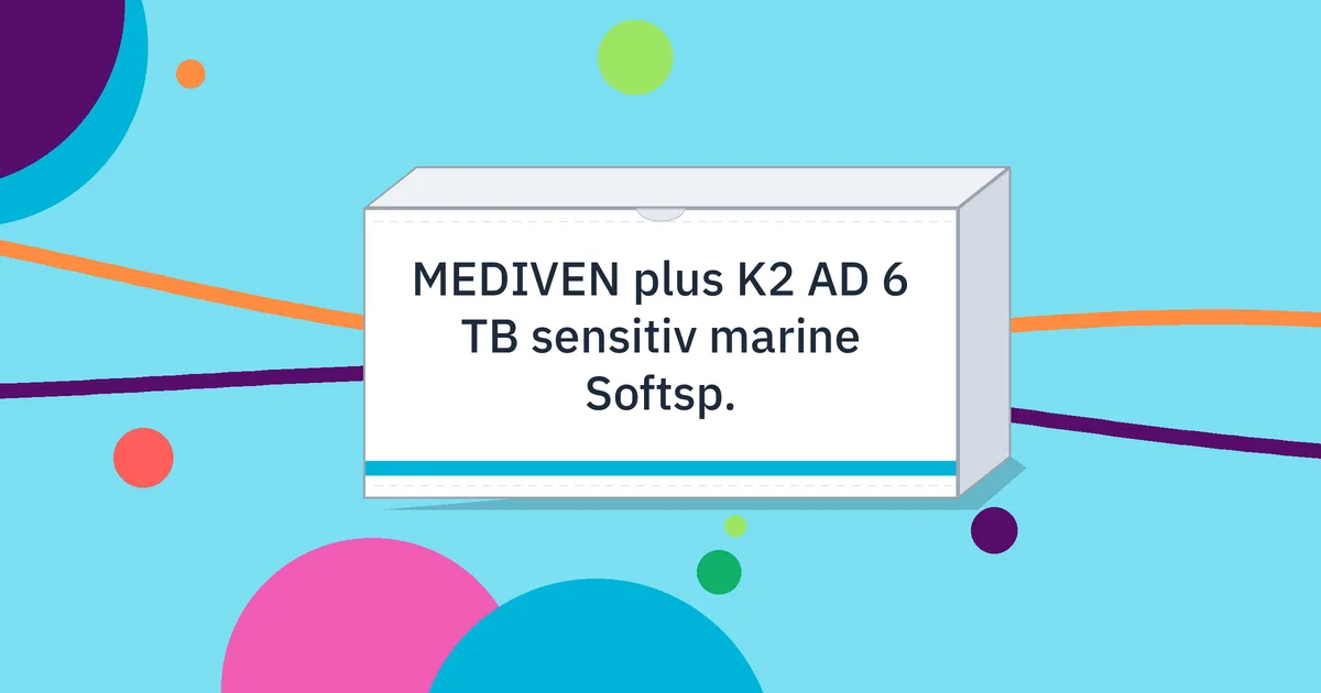 Symbolbild: Packung mit der Aufschrift MEDIVEN plus K2 AD 6 TB sensitiv marine Softsp. (PZN 15104484) – Verfügbarkeit und Bezug in Apotheken in Frankfurt am Main