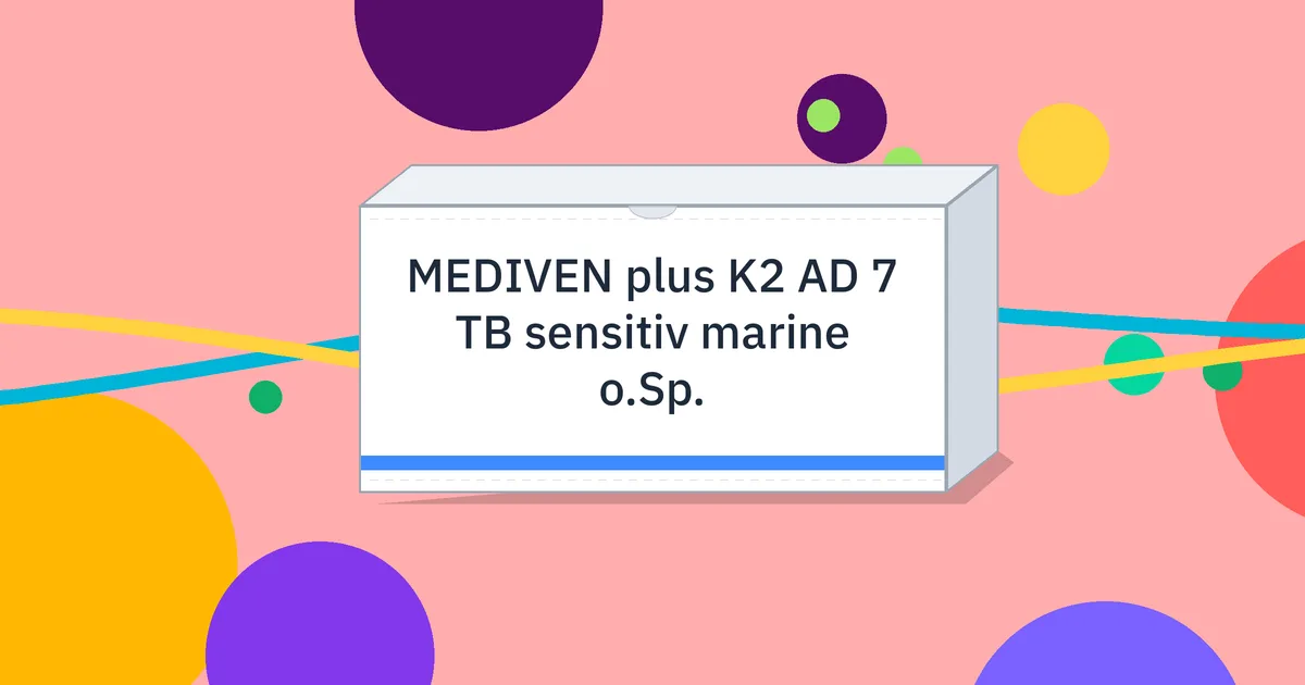 Symbolbild: Packung mit der Aufschrift MEDIVEN plus K2 AD 7 TB sensitiv marine o.Sp. (PZN 15104337) – Verfügbarkeit und Bezug in Apotheken in Frankfurt am Main