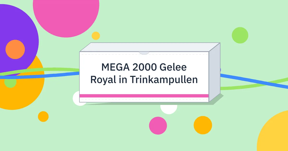Symbolbild: Packung mit der Aufschrift MEGA 2000 Gelee Royal in Trinkampullen (PZN 15206049) – Verfügbarkeit und Bezug in Apotheken in Frankfurt am Main