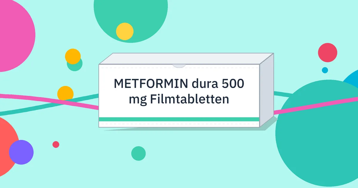 Symbolbild: Packung mit der Aufschrift METFORMIN dura 500 mg Filmtabletten (PZN 00051925) – Verfügbarkeit und Bezug in Apotheken in Frankfurt am Main