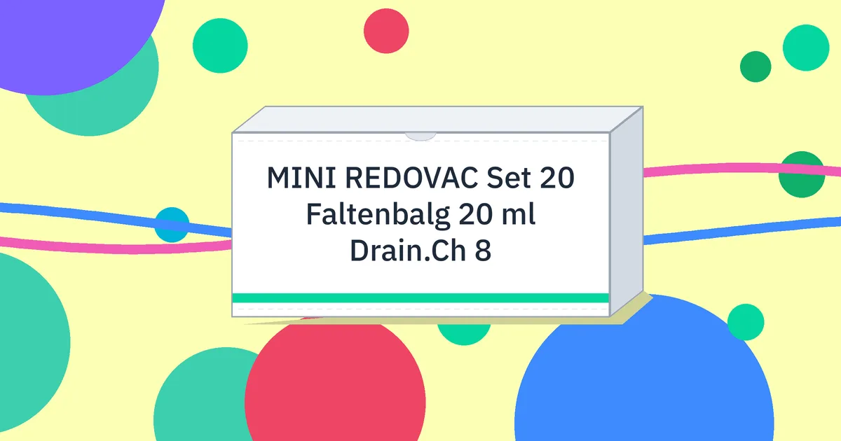 Symbolbild: Packung mit der Aufschrift MINI REDOVAC Set 20 Faltenbalg 20 ml Drain.Ch 8 (PZN 08826917) – Verfügbarkeit und Bezug in Apotheken in Frankfurt am Main