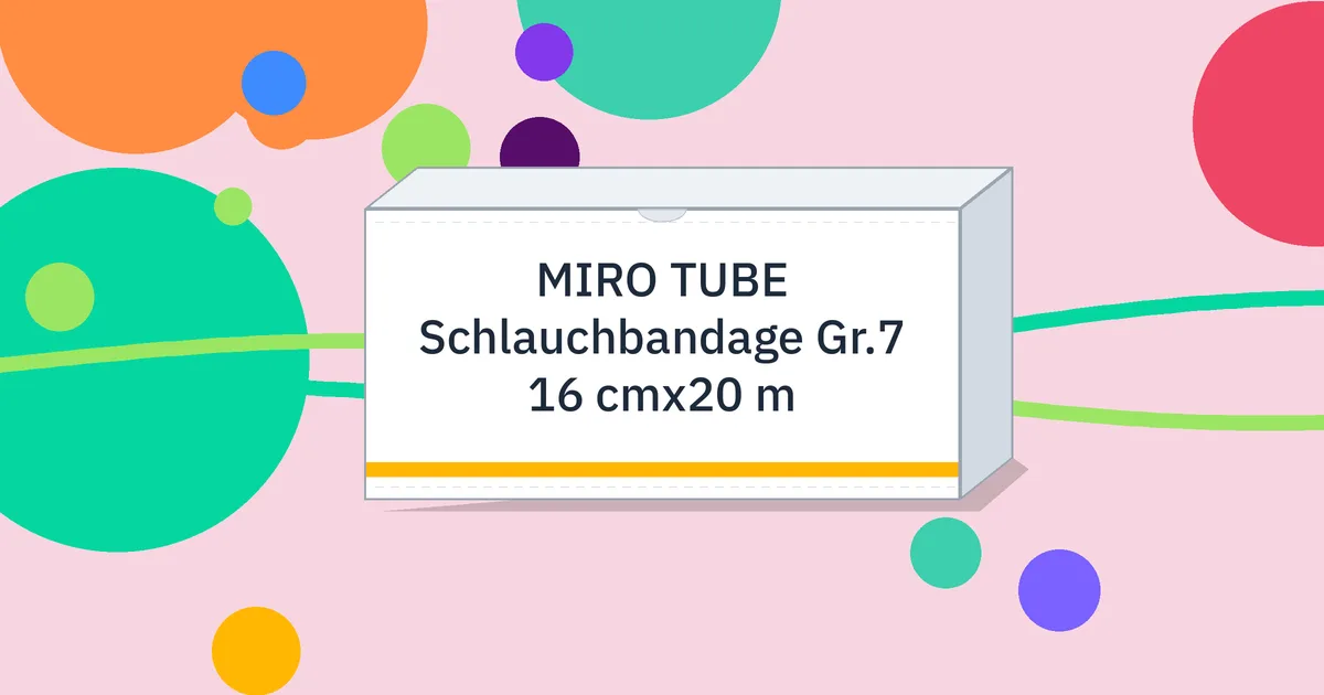 Symbolbild: Packung mit der Aufschrift MIRO TUBE Schlauchbandage Gr.7 16 cmx20 m (PZN 06855518) – Verfügbarkeit und Bezug in Apotheken in Frankfurt am Main