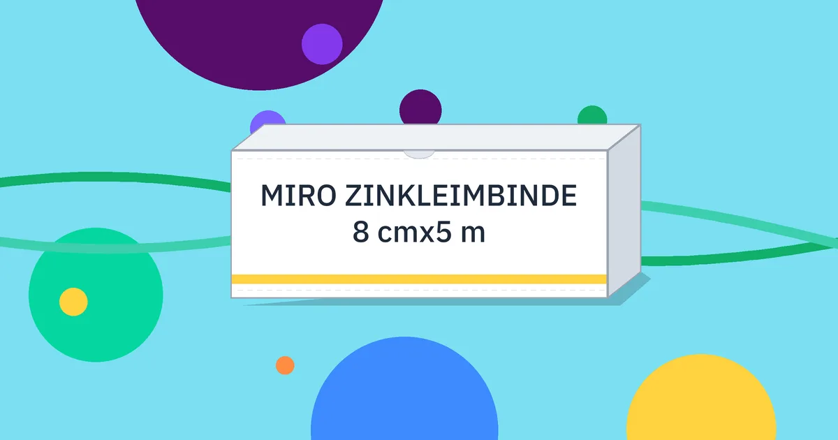 Symbolbild: Packung mit der Aufschrift MIRO ZINKLEIMBINDE 8 cmx5 m (PZN 11530273) – Verfügbarkeit und Bezug in Apotheken in Frankfurt am Main
