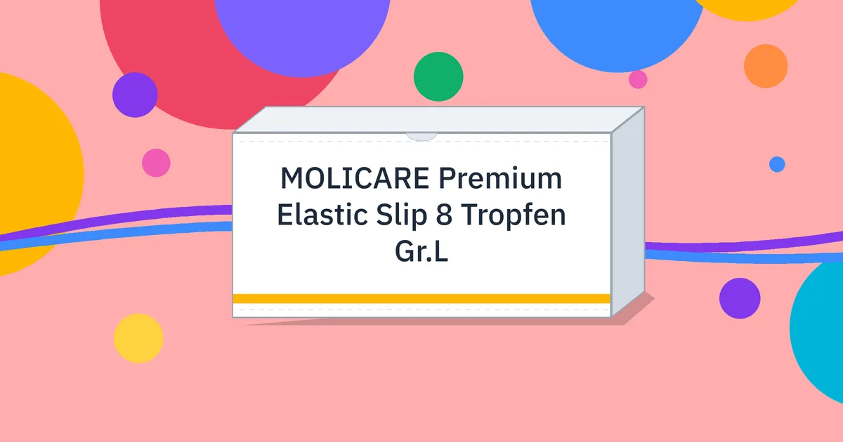Symbolbild: Packung mit der Aufschrift MOLICARE Premium Elastic Slip 8 Tropfen Gr.L (PZN 14211060) – Verfügbarkeit und Bezug in Apotheken in Frankfurt am Main