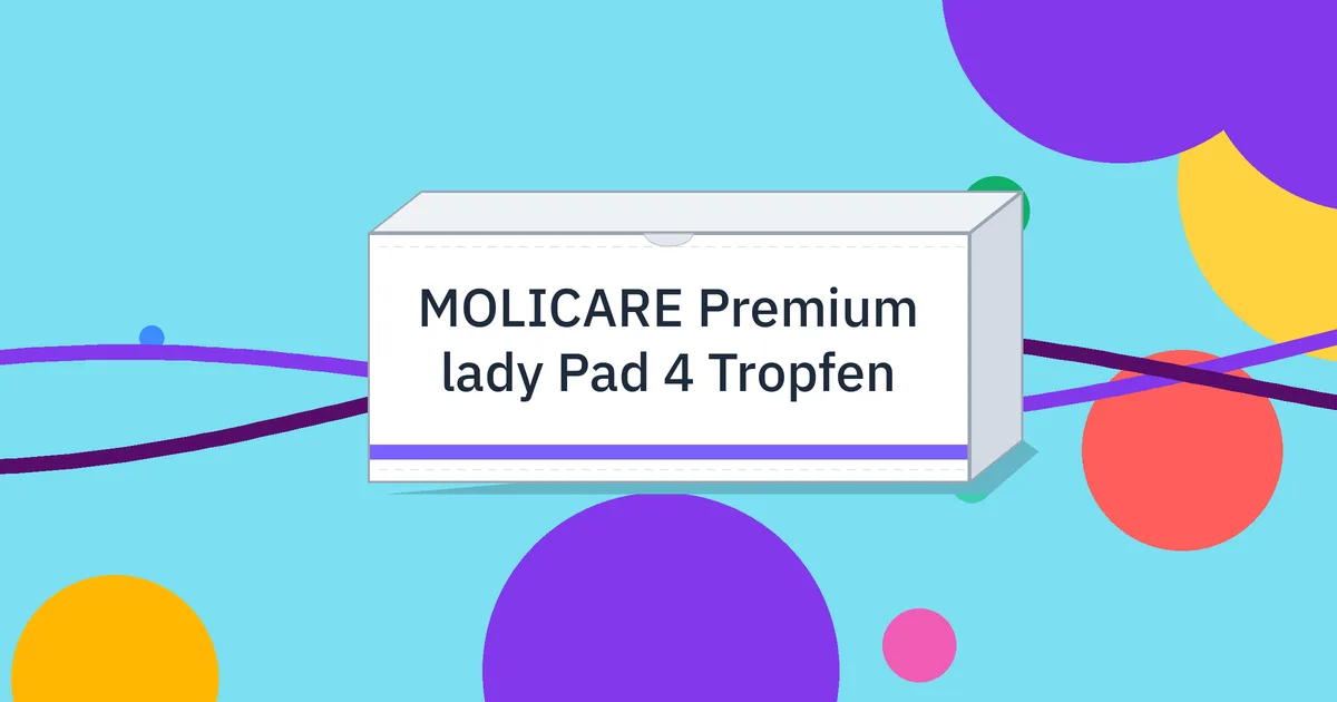 Symbolbild: Packung mit der Aufschrift MOLICARE Premium lady Pad 4 Tropfen (PZN 13982401) – Verfügbarkeit und Bezug in Apotheken in Frankfurt am Main