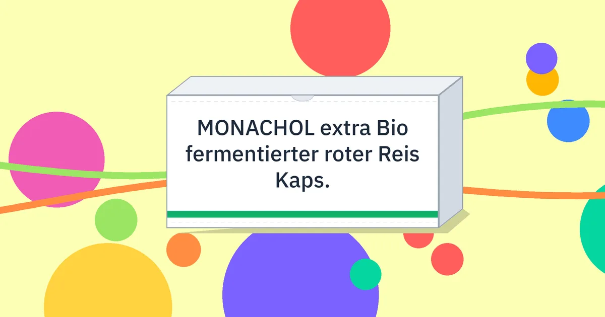 Symbolbild: Packung mit der Aufschrift MONACHOL extra Bio fermentierter roter Reis Kaps. (PZN 19519880) – Verfügbarkeit und Bezug in Apotheken in Frankfurt am Main