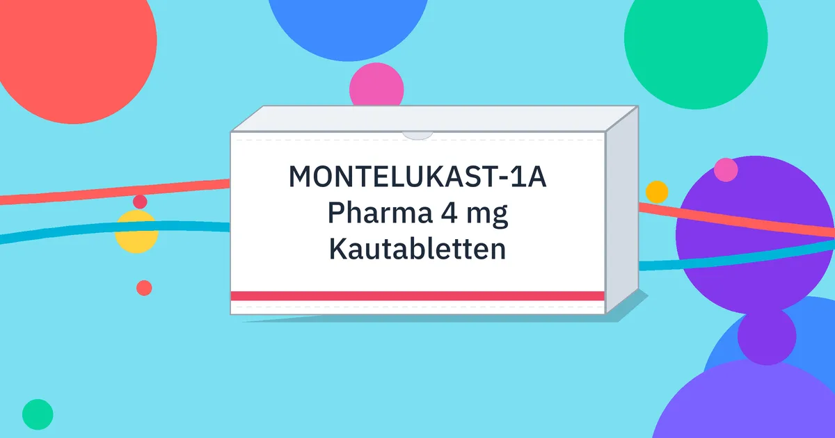 Symbolbild: Packung mit der Aufschrift MONTELUKAST-1A Pharma 4 mg Kautabletten (PZN 09731797) – Verfügbarkeit und Bezug in Apotheken in Frankfurt am Main