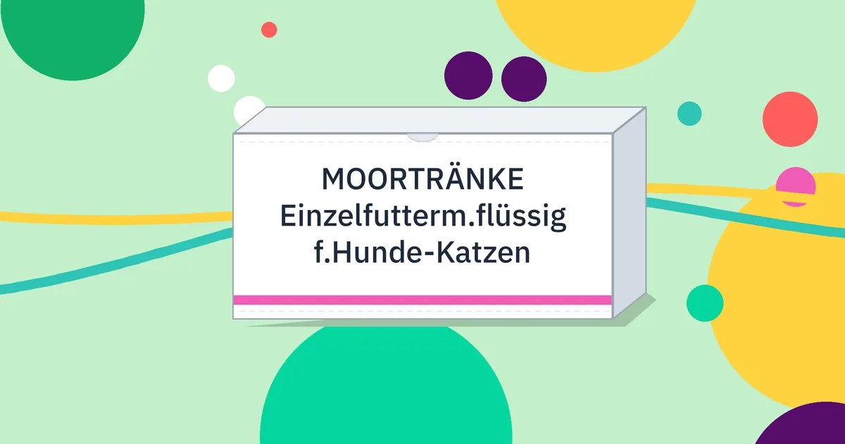 Symbolbild: Packung mit der Aufschrift MOORTRÄNKE Einzelfutterm.flüssig f.Hunde-Katzen (PZN 18447055) – Verfügbarkeit und Bezug in Apotheken in Frankfurt am Main