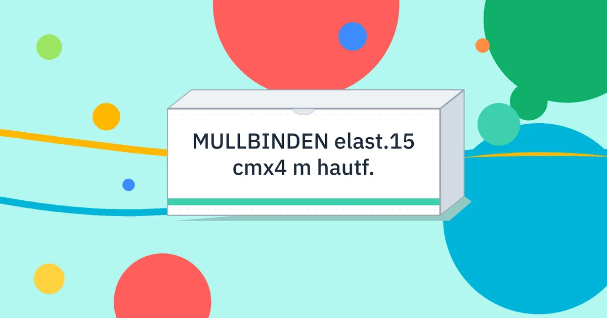Symbolbild: Packung mit der Aufschrift MULLBINDEN elast.15 cmx4 m hautf. (PZN 01720819) – Verfügbarkeit und Bezug in Apotheken in Frankfurt am Main