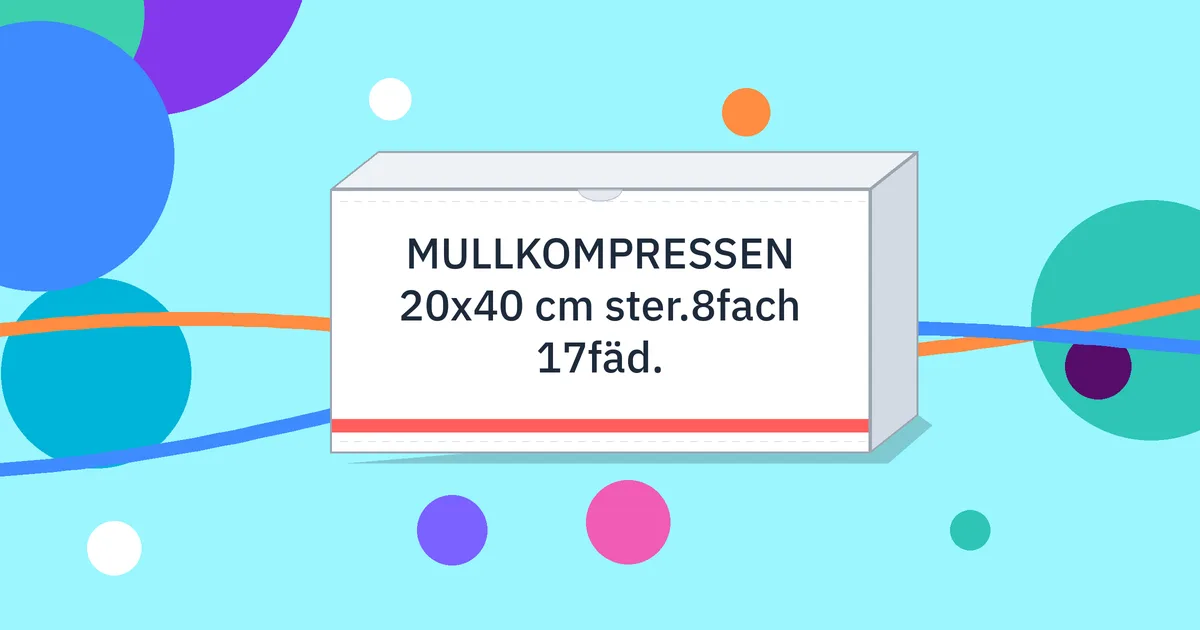 Symbolbild: Packung mit der Aufschrift MULLKOMPRESSEN 20x40 cm ster.8fach 17fäd. (PZN 06929814) – Verfügbarkeit und Bezug in Apotheken in Frankfurt am Main