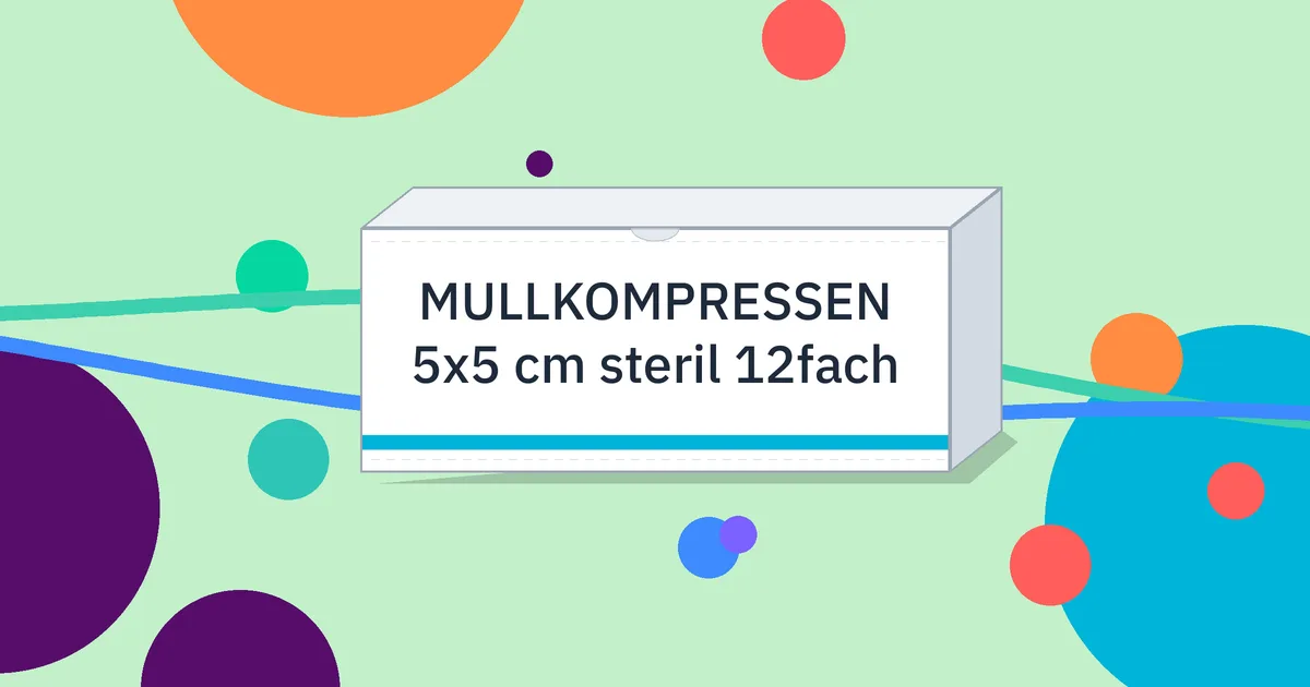Symbolbild: Packung mit der Aufschrift MULLKOMPRESSEN 5x5 cm steril 12fach (PZN 07385813) – Verfügbarkeit und Bezug in Apotheken in Frankfurt am Main