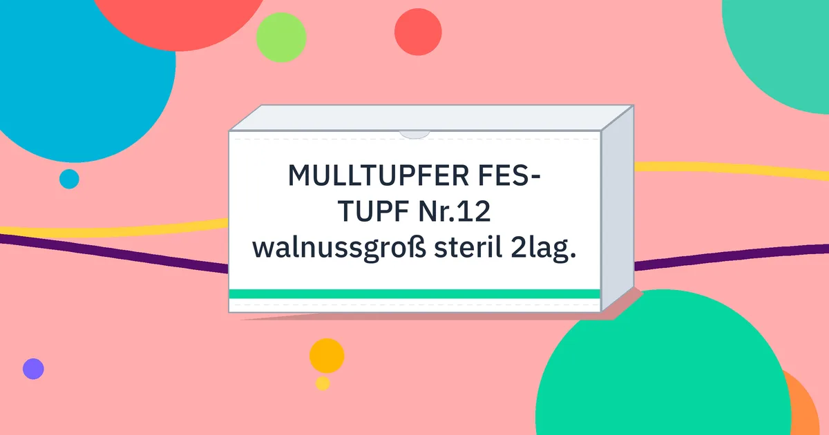 Symbolbild: Packung mit der Aufschrift MULLTUPFER FES-TUPF Nr.12 walnussgroß steril 2lag. (PZN 11158595) – Verfügbarkeit und Bezug in Apotheken in Frankfurt am Main
