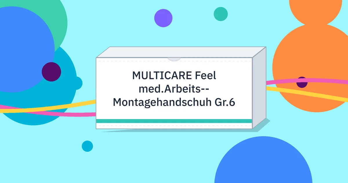 Symbolbild: Packung mit der Aufschrift MULTICARE Feel med.Arbeits--Montagehandschuh Gr.6 (PZN 18130743) – Verfügbarkeit und Bezug in Apotheken in Frankfurt am Main