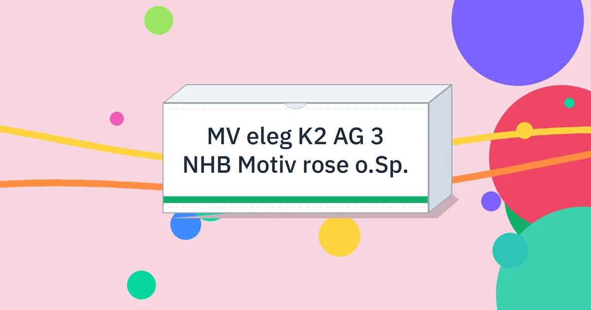 Symbolbild: Packung mit der Aufschrift MV eleg K2 AG 3 NHB Motiv rose o.Sp. (PZN 15721834) – Verfügbarkeit und Bezug in Apotheken in Frankfurt am Main