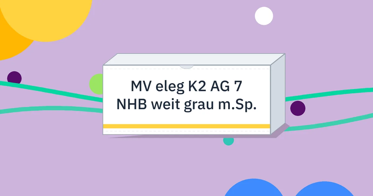 Symbolbild: Packung mit der Aufschrift MV eleg K2 AG 7 NHB weit grau m.Sp. (PZN 18928582) – Verfügbarkeit und Bezug in Apotheken in Frankfurt am Main