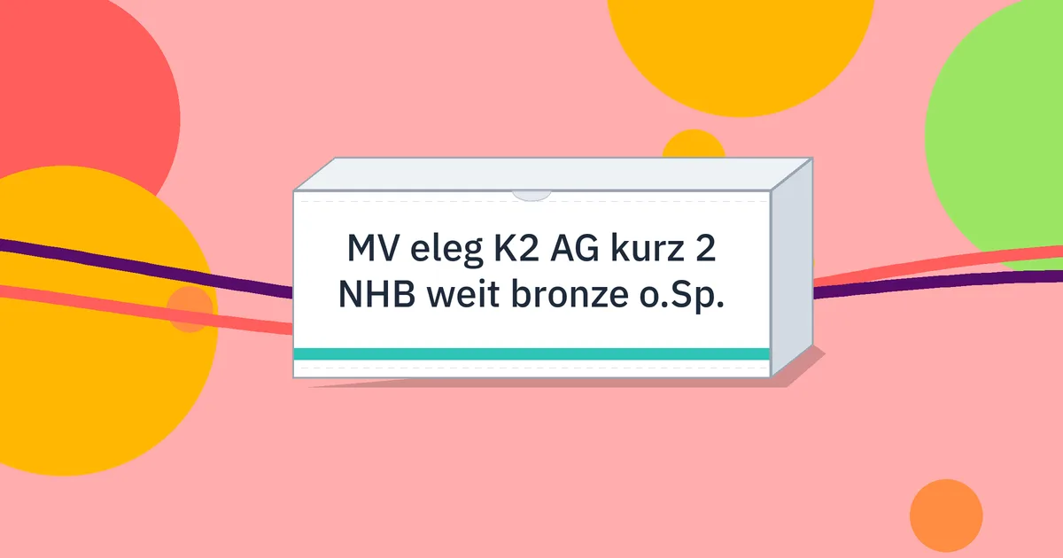 Symbolbild: Packung mit der Aufschrift MV eleg K2 AG kurz 2 NHB weit bronze o.Sp. (PZN 15714745) – Verfügbarkeit und Bezug in Apotheken in Frankfurt am Main