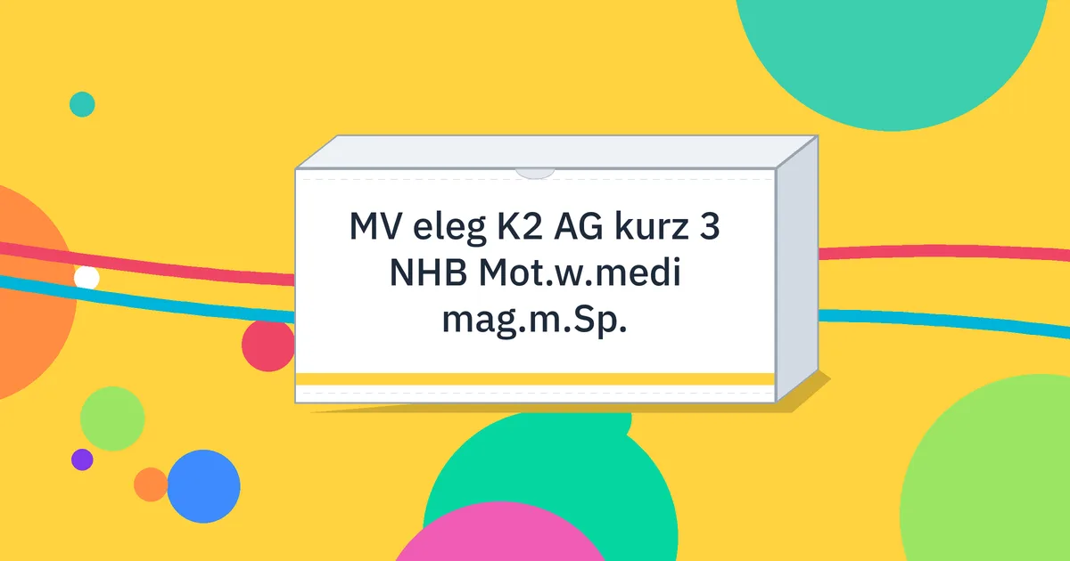 Symbolbild: Packung mit der Aufschrift MV eleg K2 AG kurz 3 NHB Mot.w.medi mag.m.Sp. (PZN 15712692) – Verfügbarkeit und Bezug in Apotheken in Frankfurt am Main