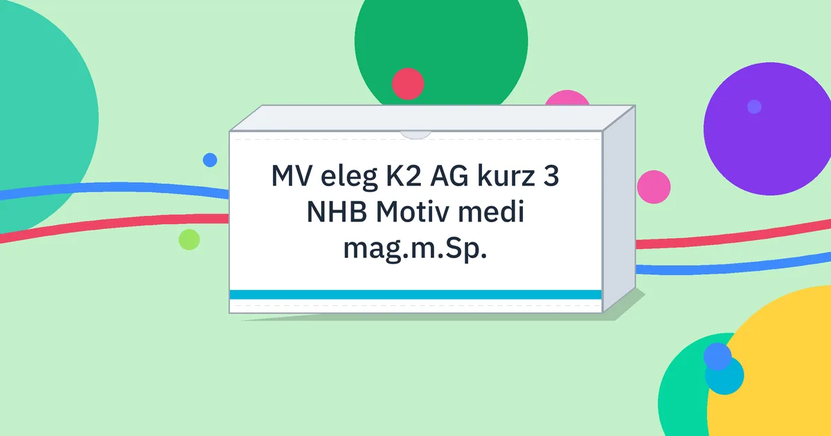 Symbolbild: Packung mit der Aufschrift MV eleg K2 AG kurz 3 NHB Motiv medi mag.m.Sp. (PZN 15708035) – Verfügbarkeit und Bezug in Apotheken in Frankfurt am Main