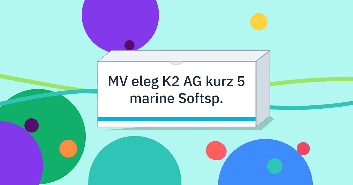 Symbolbild: Packung mit der Aufschrift MV eleg K2 AG kurz 5 marine Softsp. (PZN 14608219) – Verfügbarkeit und Bezug in Apotheken in Frankfurt am Main