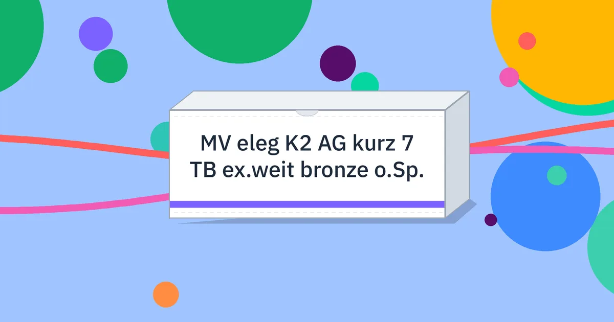 Symbolbild: Packung mit der Aufschrift MV eleg K2 AG kurz 7 TB ex.weit bronze o.Sp. (PZN 14717003) – Verfügbarkeit und Bezug in Apotheken in Frankfurt am Main