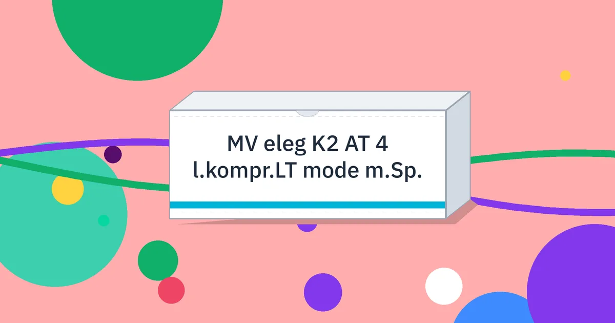 Symbolbild: Packung mit der Aufschrift MV eleg K2 AT 4 l.kompr.LT mode m.Sp. (PZN 06189530) – Verfügbarkeit und Bezug in Apotheken in Frankfurt am Main